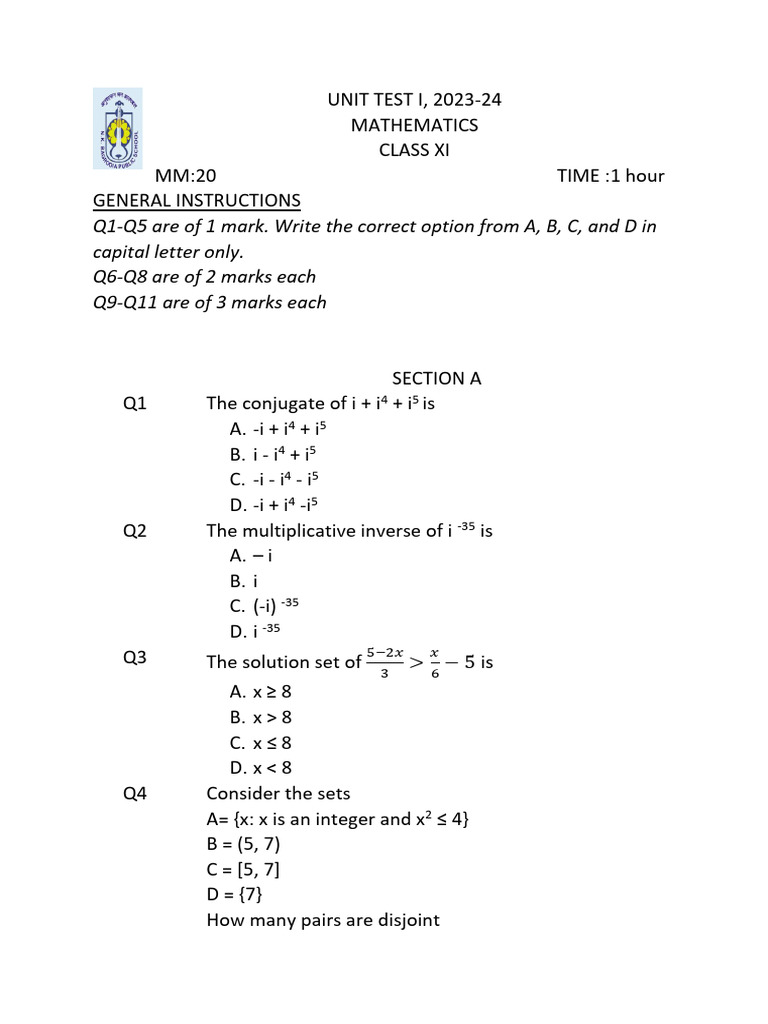 Mathematics UT 1,11 ,2023-24 | PDF