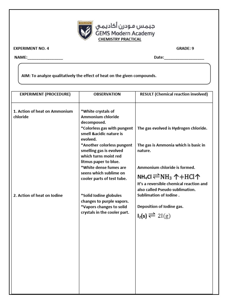 Grade 9 Experiment No.4 - Solutions | PDF