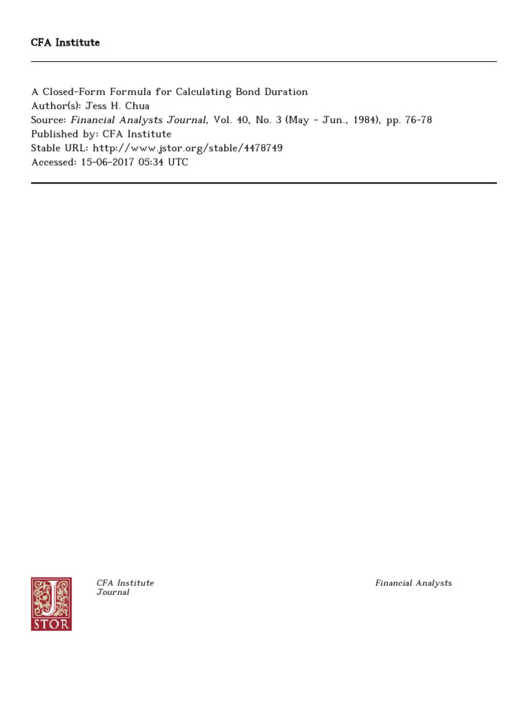 A Closed-Form Formula for Calculating Bond Duration-Financial Analysts ... A Closed-Form Formula for Calculating Bond Duration-Financial Analysts ...