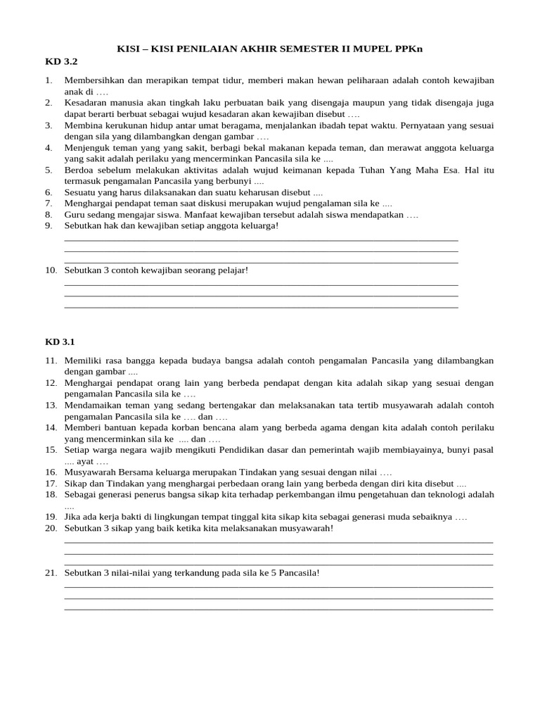 KISI-KISI PPKN PAT SMT II | PDF