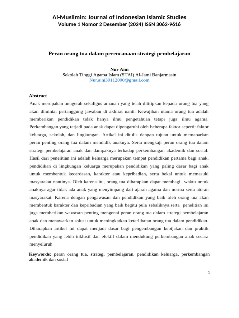 Peran Orang Tua Dalam Perencanaan Strategi Pembelajaran | PDF ...
