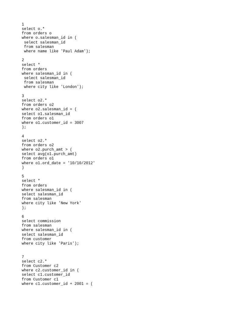 SQL Queries for Salesman and Orders | PDF
