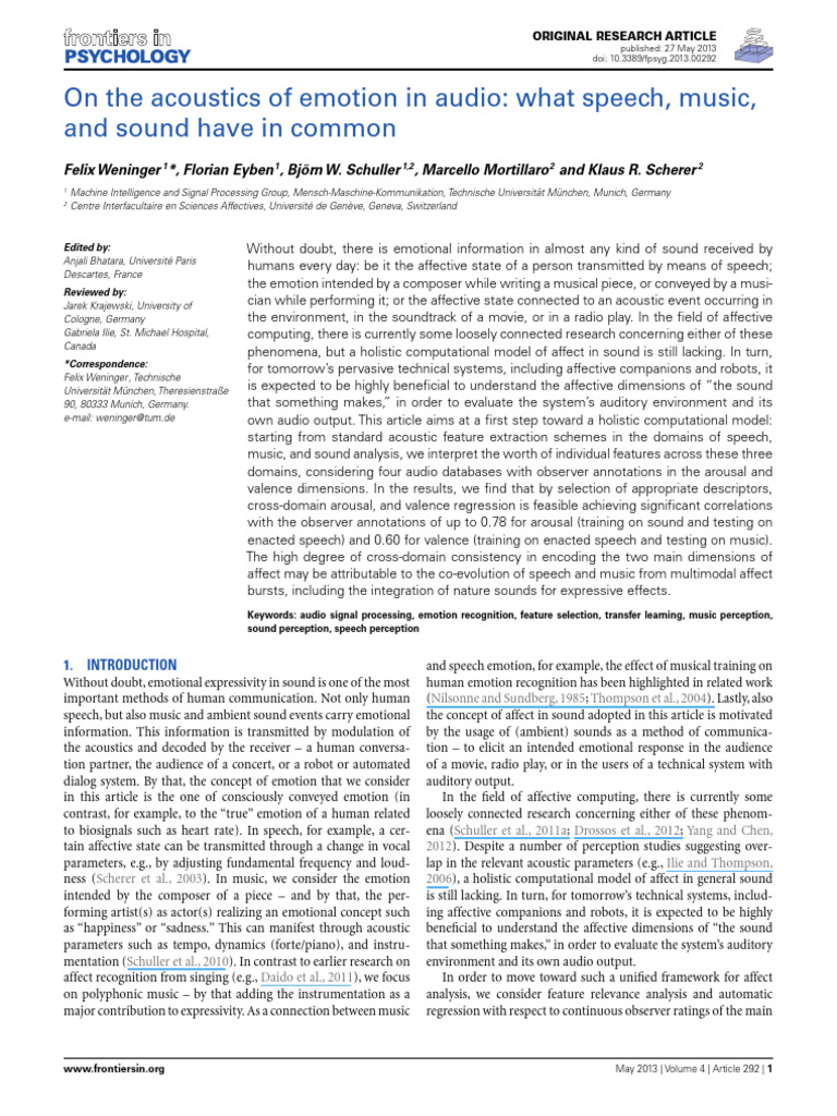 On The Acoustics of Emotion in Audio Wha | PDF | Spectral Density ...