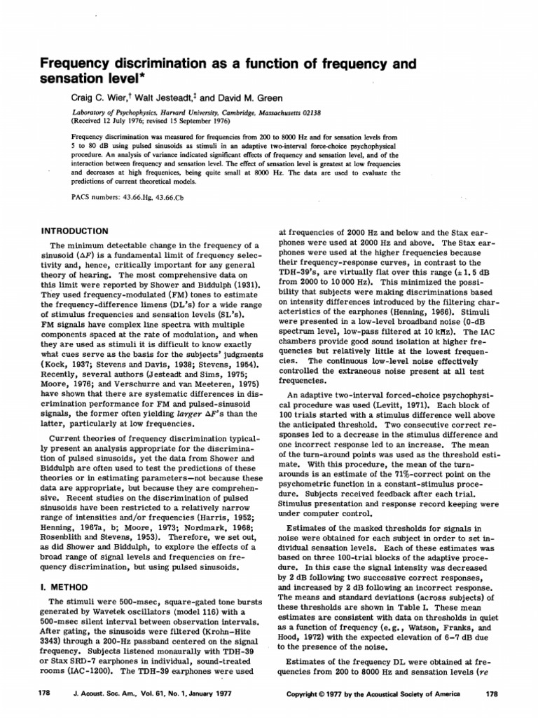 wier1977(Frequency discrimination as a function of frequency and) | PDF ...