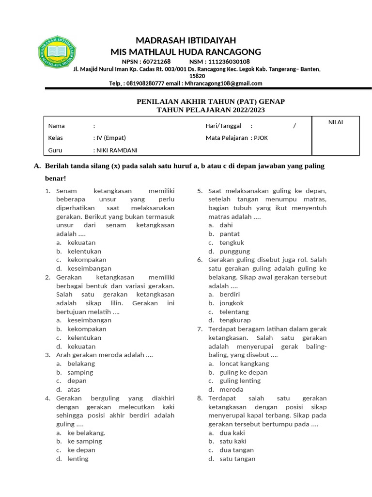 Soal Pat Pjok Kelas 4 | PDF