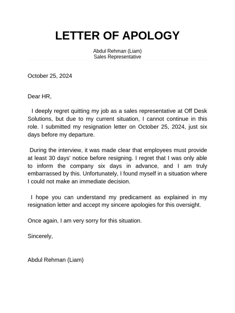 Letter Of Resignation With Regret