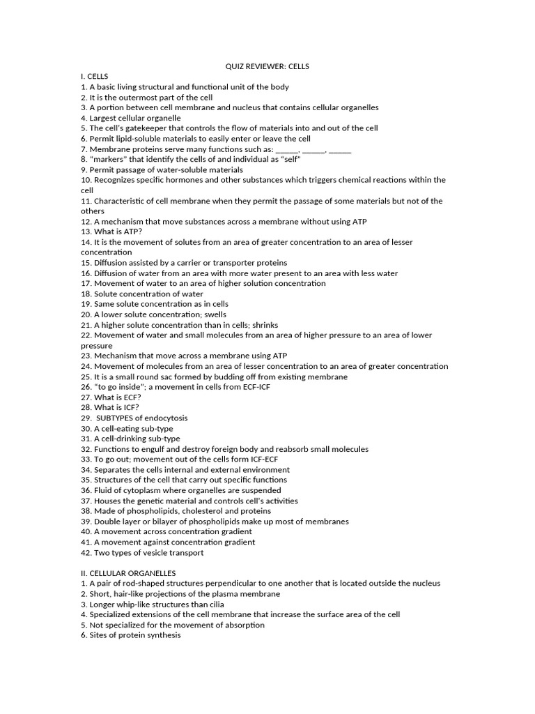QUIZ REVIEWER FOR AnaPhy | PDF | Cell (Biology) | Translation (Biology)