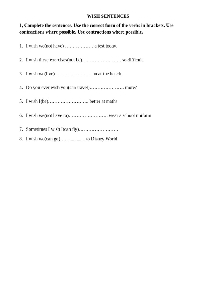 Wish Sentences | PDF | Language Arts & Discipline