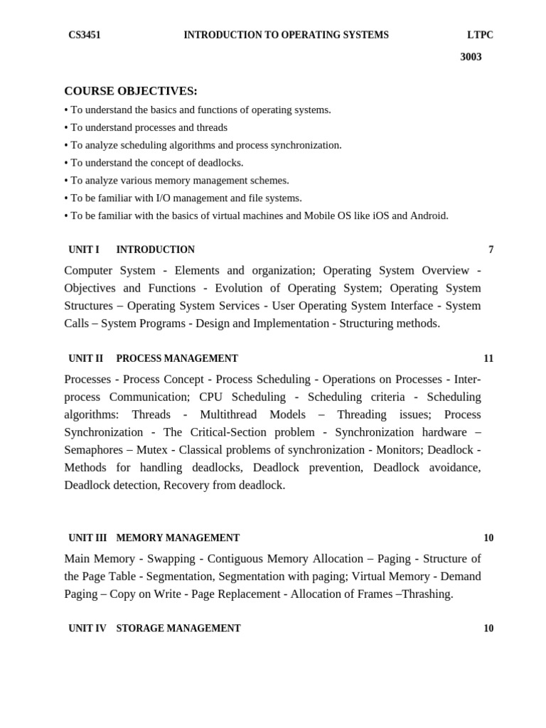 CS3451 OS Syllabus | PDF | Process (Computing) | Operating System CS3451 OS Syllabus | PDF | Process (Computing) | Operating System