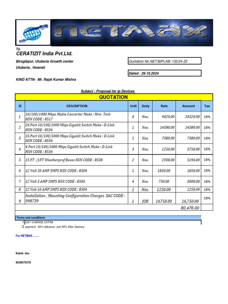 Quotation For Ceratizit Ip Devices | PDF