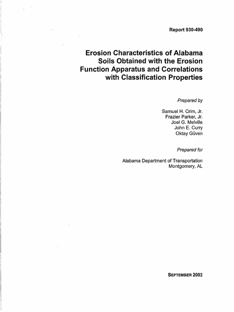Erosion Characteristics of Alabama Soil Obtained Usinf EFA | PDF | Erosion | Reynolds Number