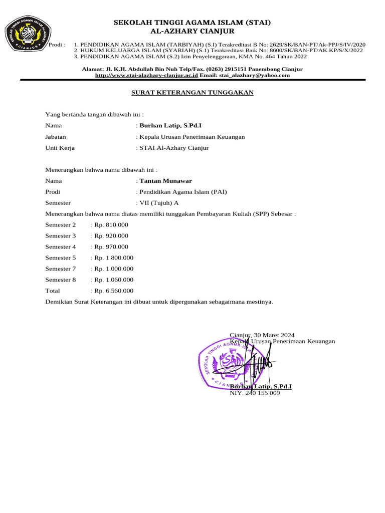 Surat Keterangan Tunggakan-1 | PDF