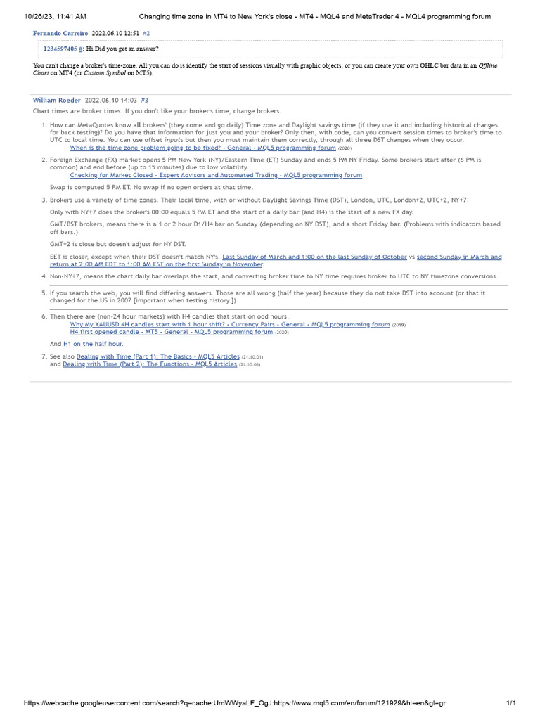 Changing Time Zone in MT4 To New York's Close - MT4 - MQL4 and ...