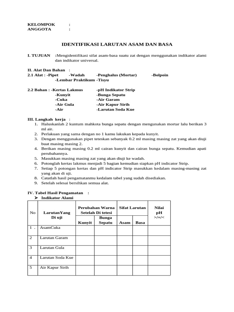 Identifikasi Asam-Basa dengan Indikator Alami | PDF