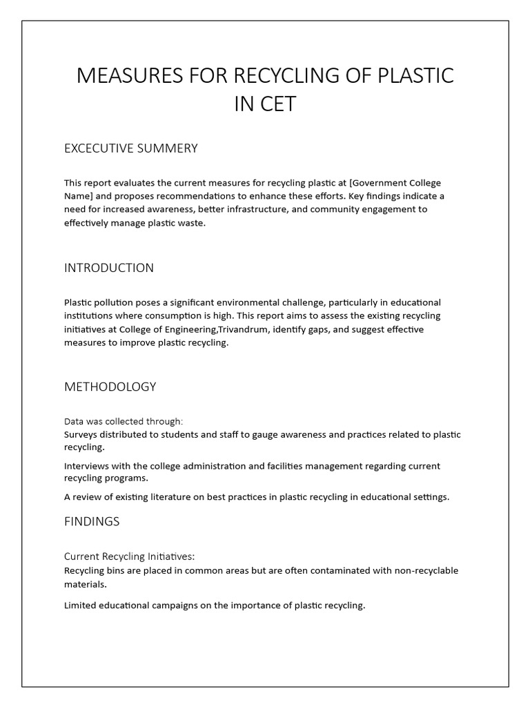Plastic Recycling Strategies at CET | PDF | Recycling | Waste Management