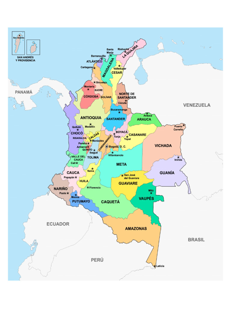 Mapa de Colombia Con Departamentos y Capitales | PDF