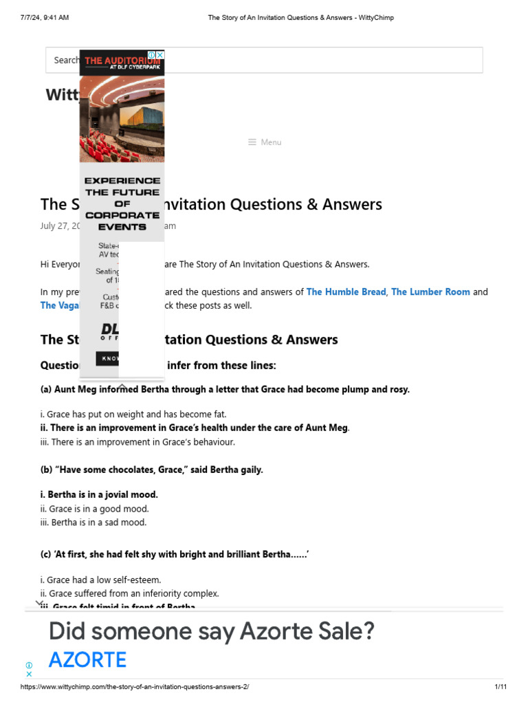 The Story of An Invitation Questions & Answers - WittyChimp | PDF