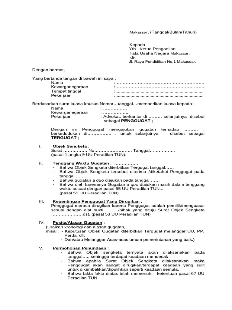 Contoh Surat Gugatan | PDF