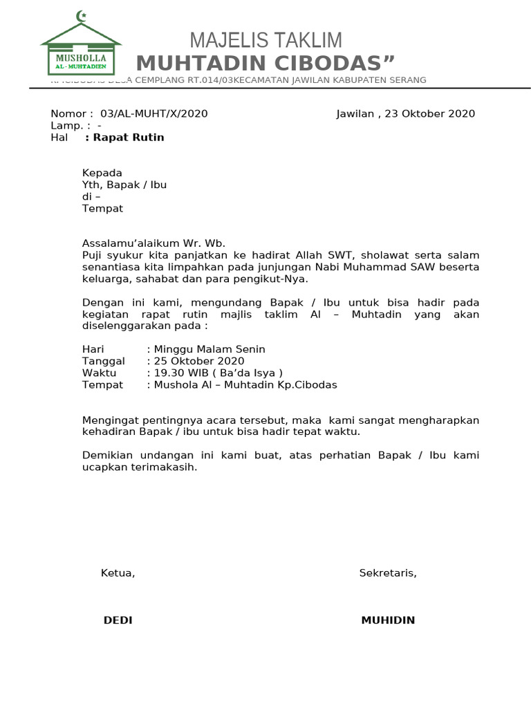 Undangan Rapat DKM | PDF
