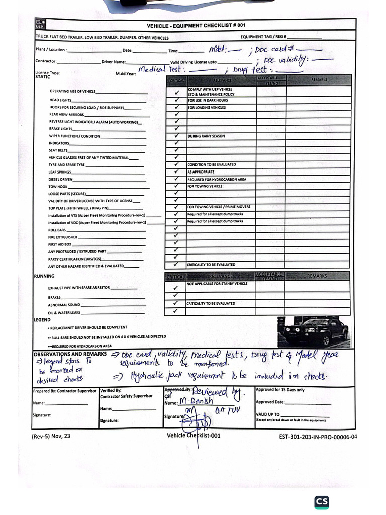 Vehicle checklist Reviewed 14-12-2023 | PDF