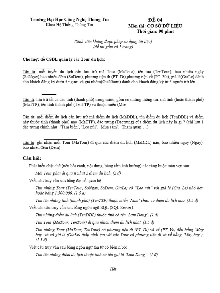 Co-So-Du-Lieu - De4 - X - (Cuuduongthancong - Com) | PDF