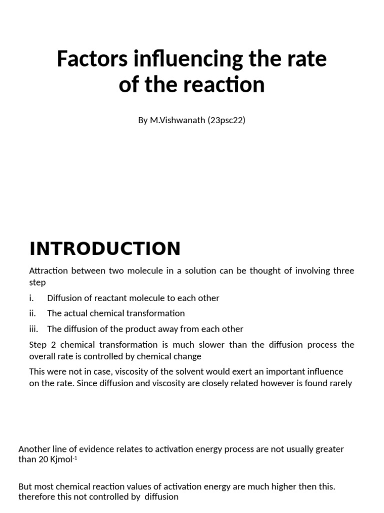 Factors Influencing The Rate of The Reaction | PDF | Reaction Rate ...
