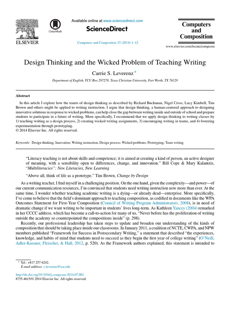 Design Thinking in Writing Instruction | PDF | Design Thinking | Thought