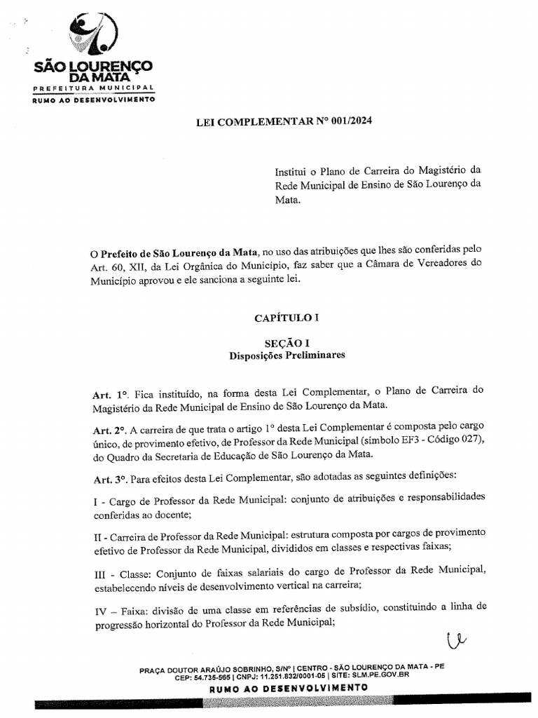 Lei Complementar 0012024pccvprofessores | PDF