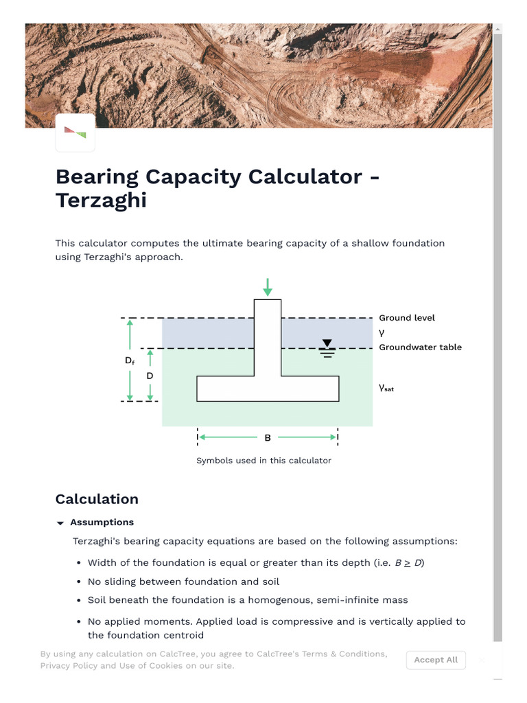 Bearing Capacity Calculator - Terzaghi - CalcTree | PDF | Mechanical ...