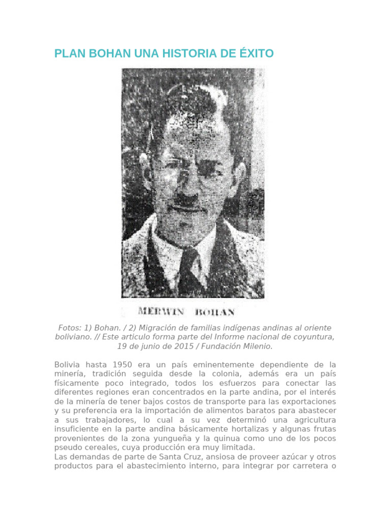PLAN BOHAN, REFORMA AGRARIA y 21060 | PDF | Bolivia | Economias