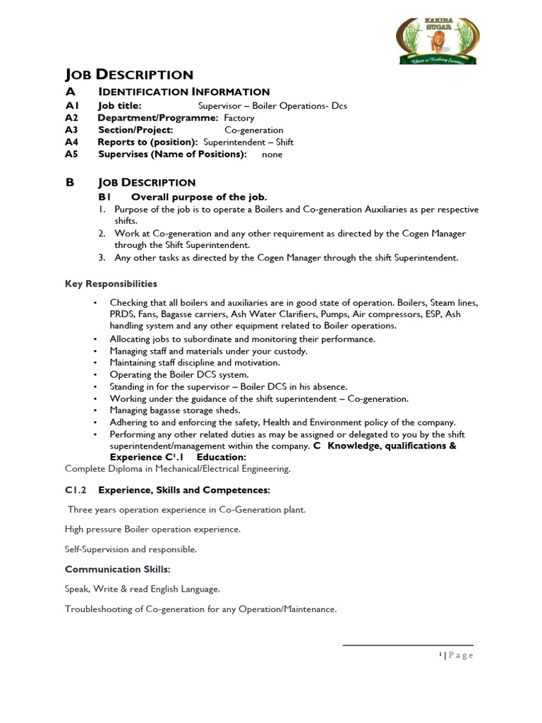 Supervisor Boiler Operation Dcs | PDF