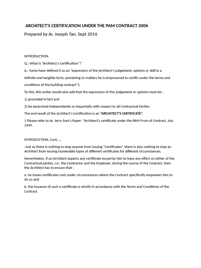 ARCHITECT Cert | PDF | Architect | Damages