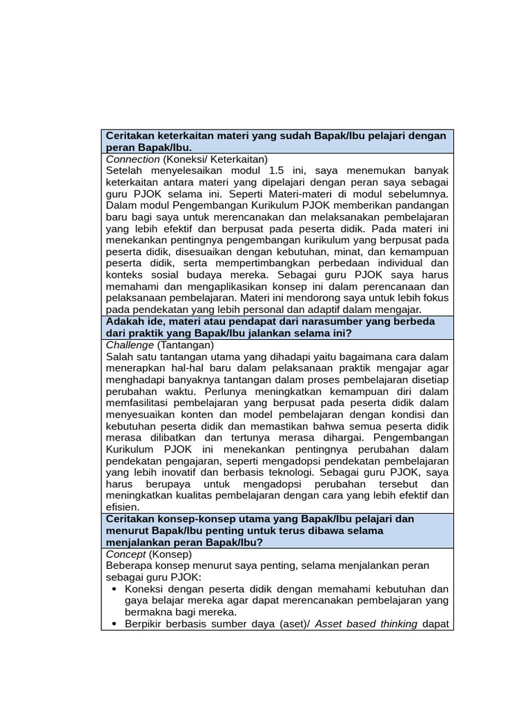 Jamilah - 1.5.d. Refleksi - Pengembangan Kurikulum PJOK | PDF | Karier & Perkembangan ...