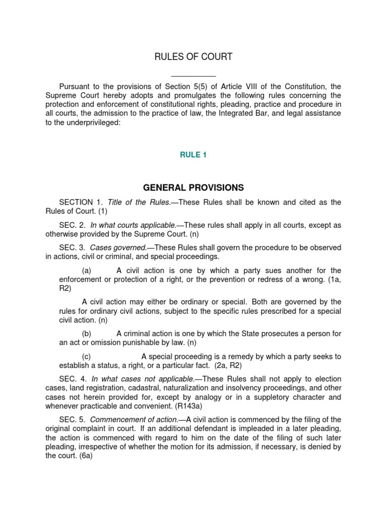 Rules of Court 1-144 | PDF | Pleading | Lawsuit