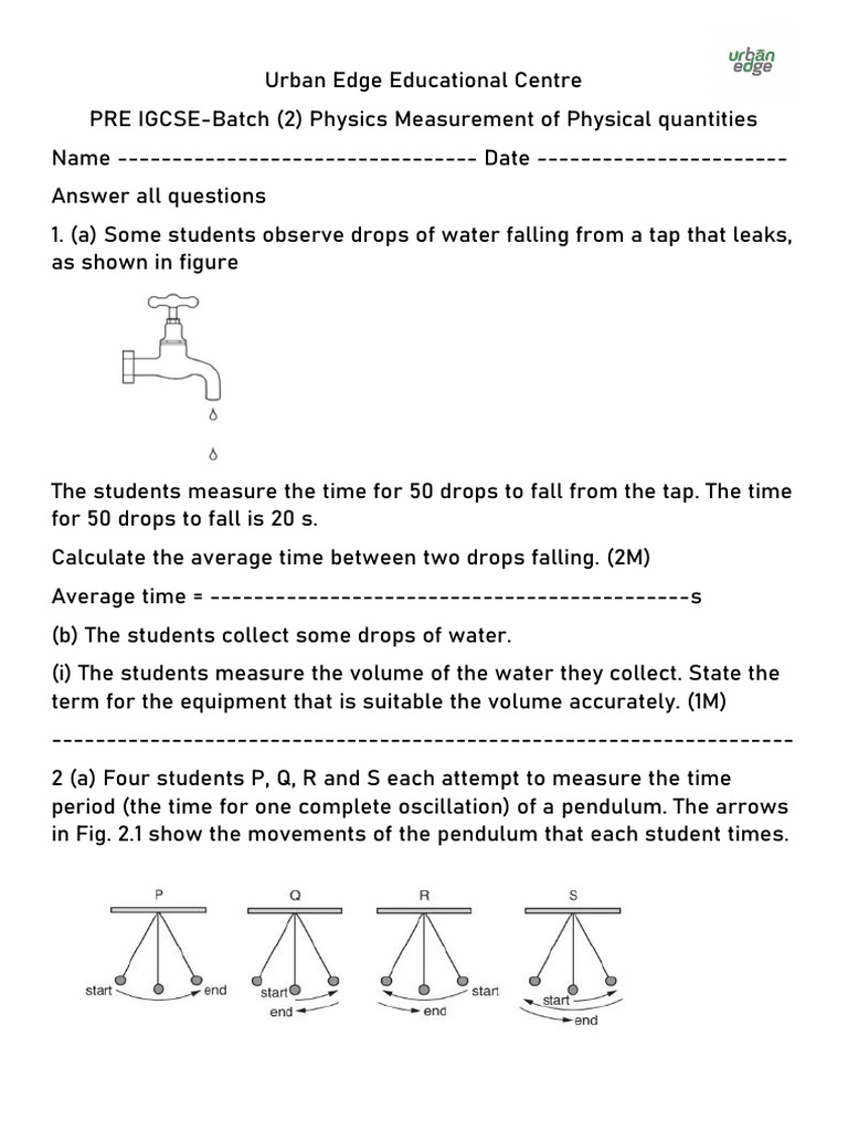 IGCSE Physics Measurement Exercises | PDF | Force | Pendulum