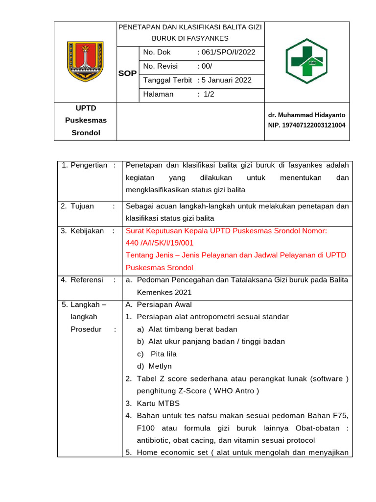 Sop Penetapan Dan Klasifikasi Balita Gibur | PDF