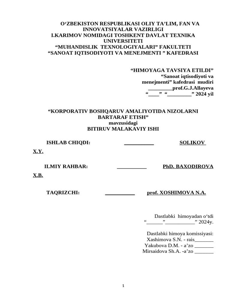 Solikov X.Y. Nizolar BMI | PDF