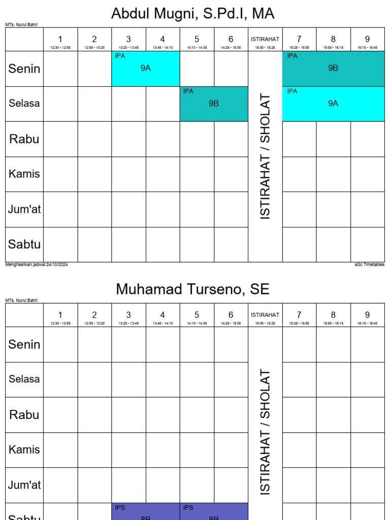 Jadwal Per Guru Siang | PDF