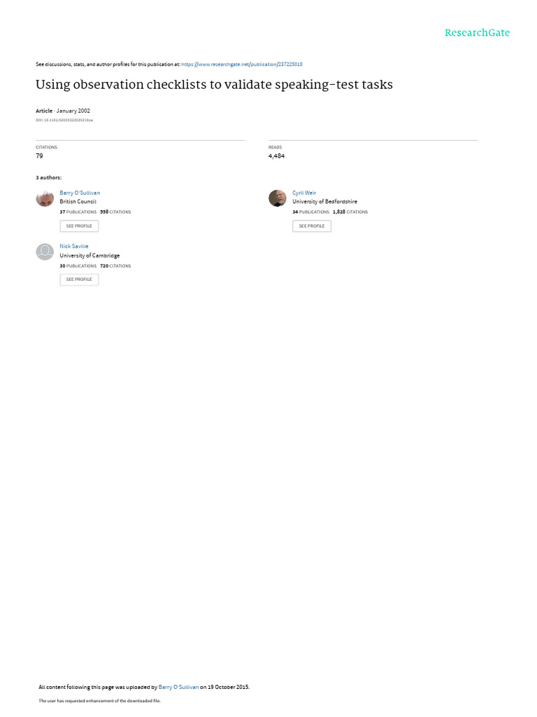 Using Observation Checklists To Validate Speaking | PDF | Validity ...