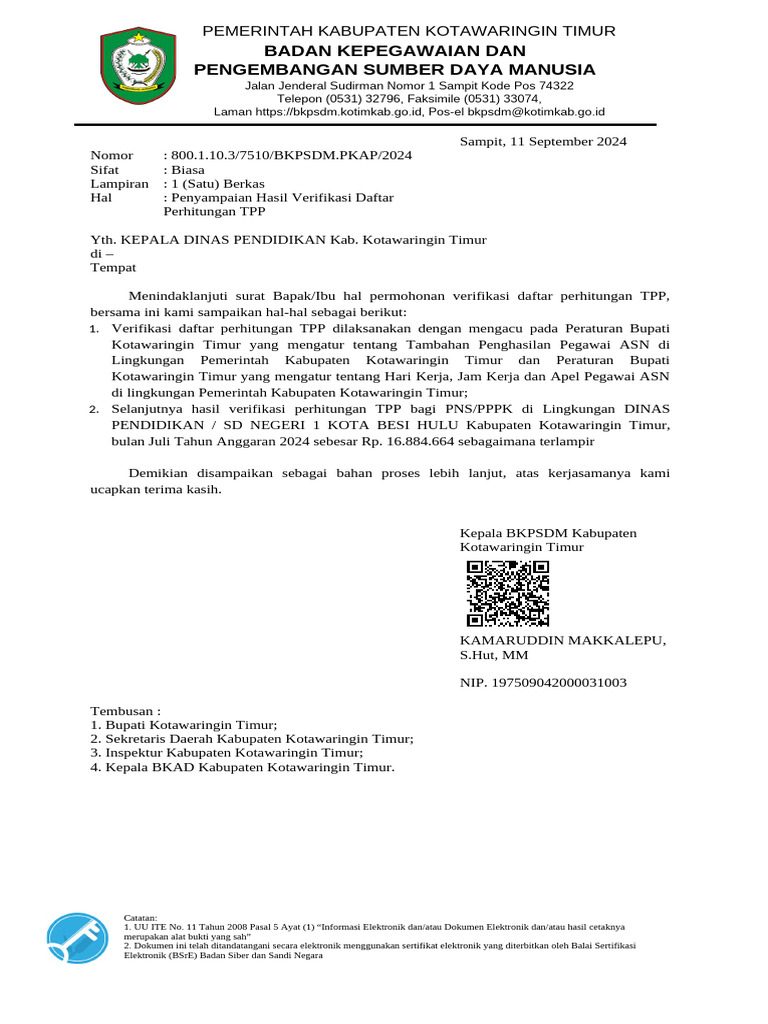 Verifikasi TPP ASN Kotim Juli 2024 | PDF