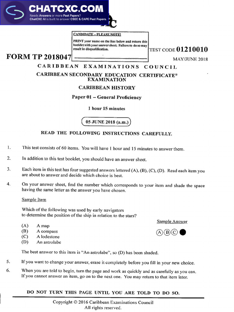 CSEC - Caribbean - History - P1 - 2019 1 | PDF