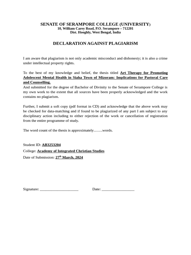 Declaration Against Plagiarism (Muani) | PDF