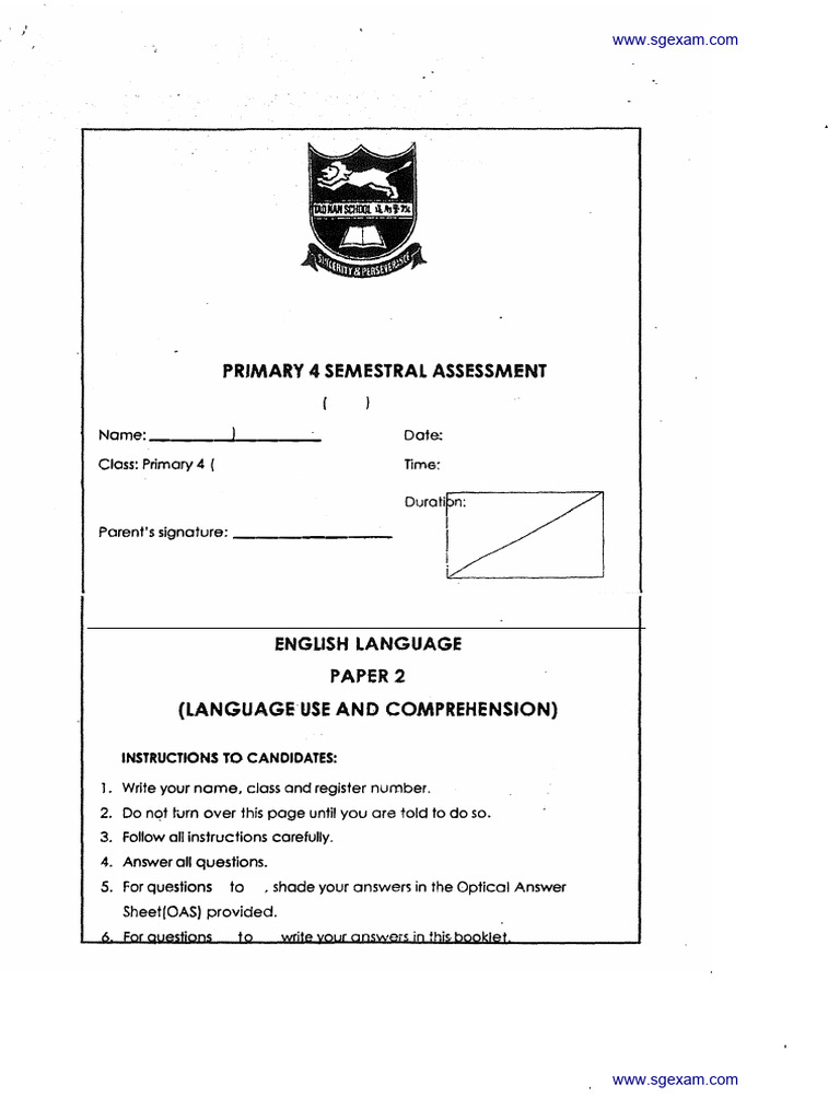 Primary 4 English Assessment Paper | PDF | Foreign Language Studies