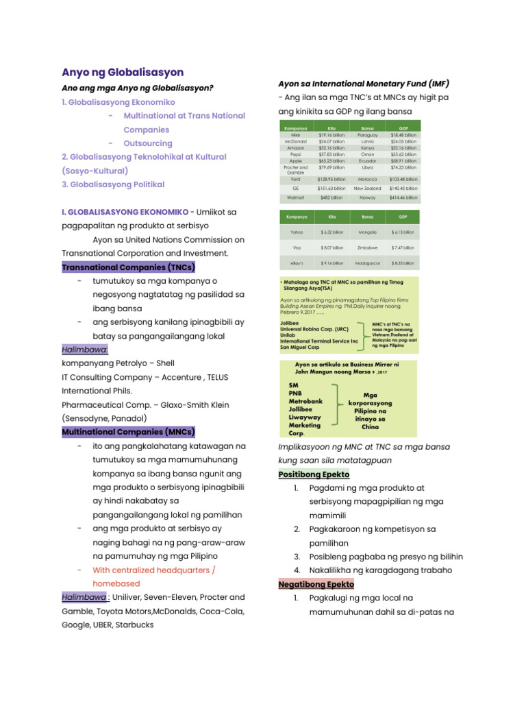 Anyo NG Globalisasyon | PDF