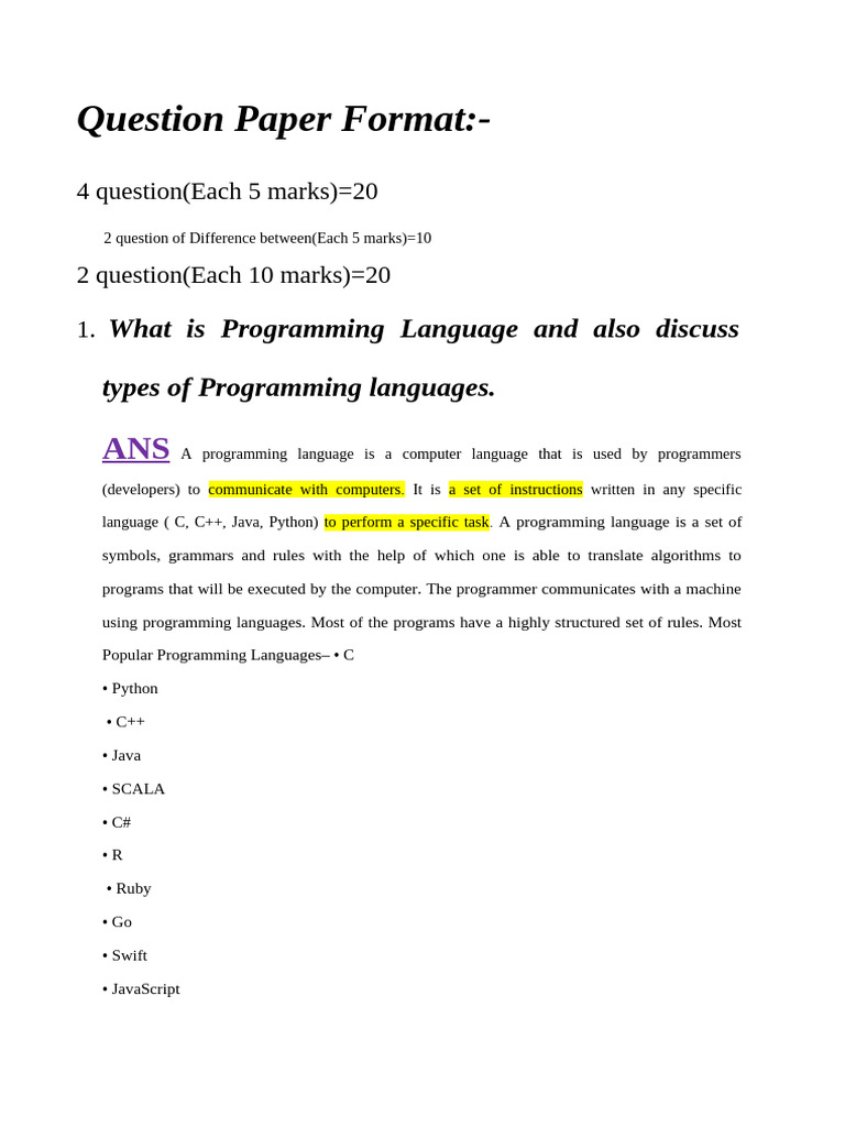 Important Ques Ans Unit 1 | PDF | Data Type | Boolean Data Type
