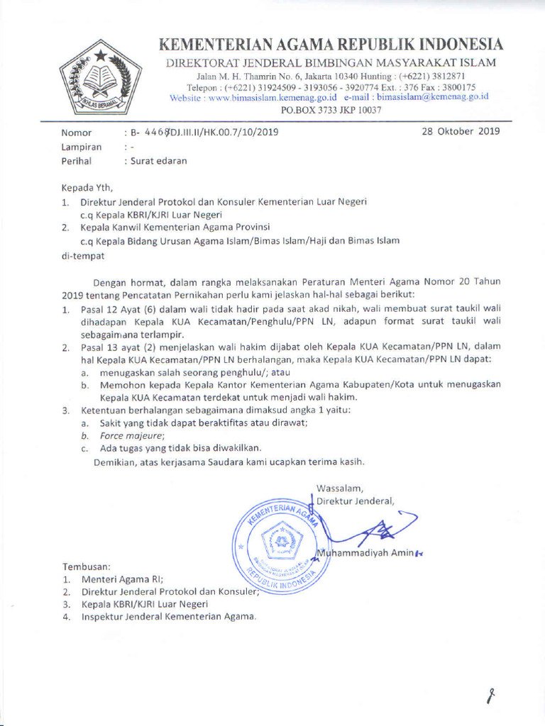 SE Ditjen Nomor 4468 (B-4468-Dj - iii.II-HK.00.7!10!2019) Tentang Wali ...