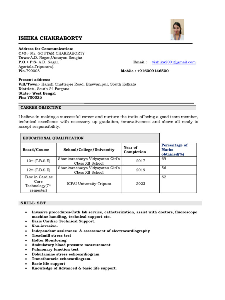 Ishika CV | PDF | Heart | Cardiology