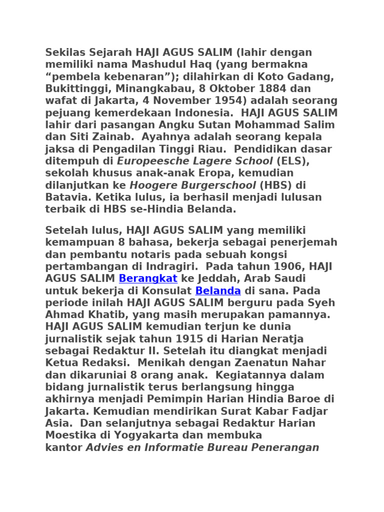 Sekilas Sejarah HAJI AGUS SALIM | PDF | Sejarah