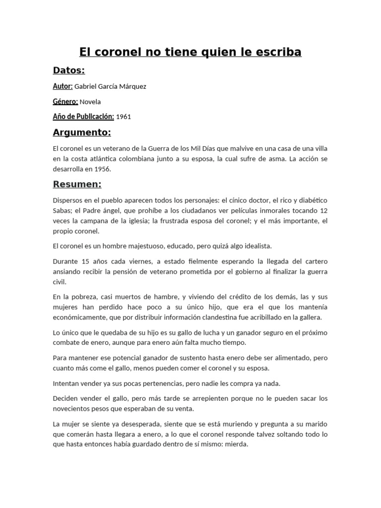 El Coronel No Tiene Quien Le Escriba | PDF | Clásicos