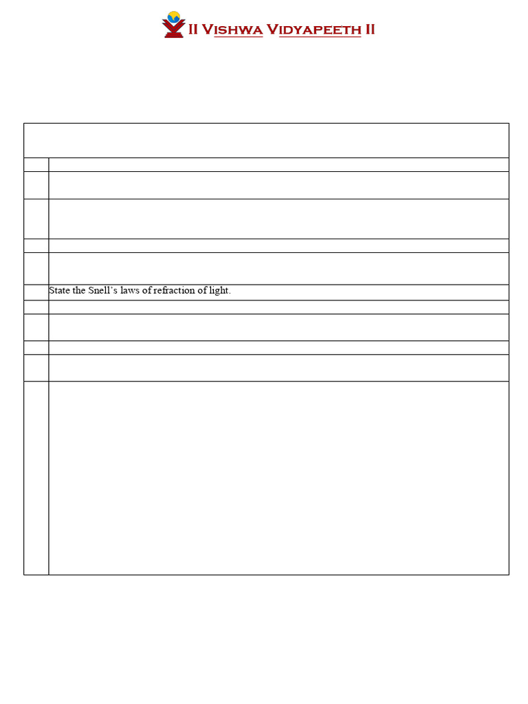 Grade 10 Physics Worksheet | PDF | Refraction | Lever